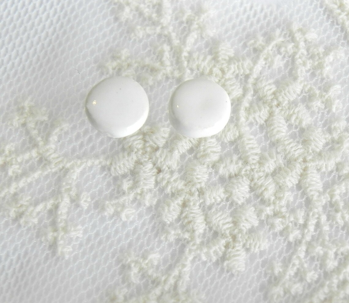 White Post Earrings Tiny Ceramic Minimalist Every Day Stud Earrings ...
