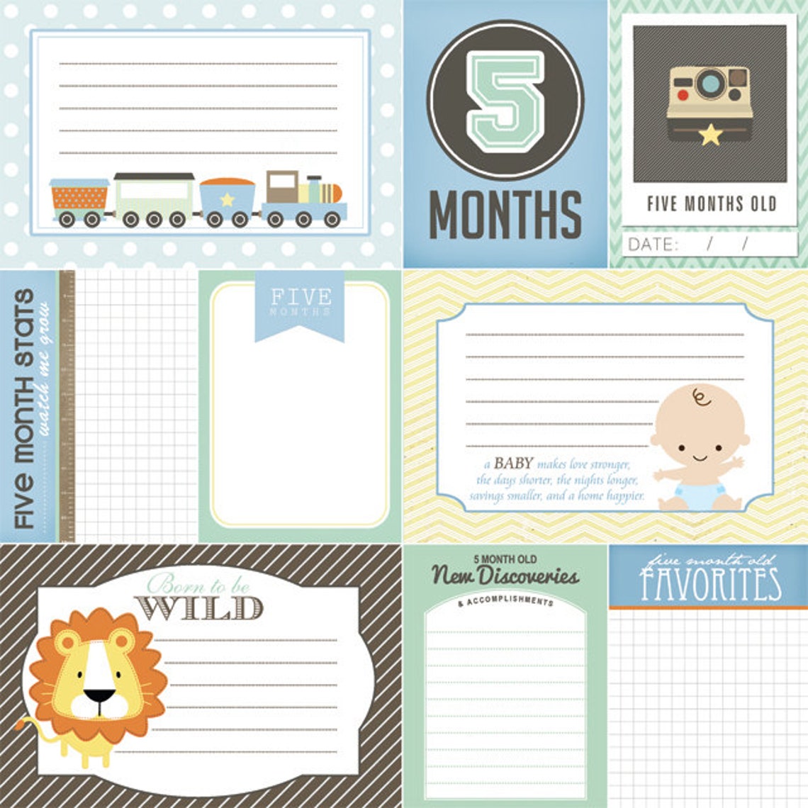 5 Months Old Journal Cards. Baby Boy Digital Scrapbooking. Project Life ...