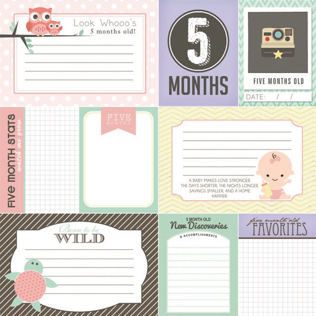 5 Months Old Baby Girl Journal Cards. Digital Scrapbooking. Project ...