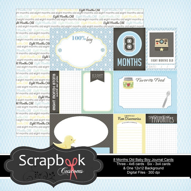 8 Months Old Journal Cards. Baby Boy Digital Scrapbooking. Project Life ...