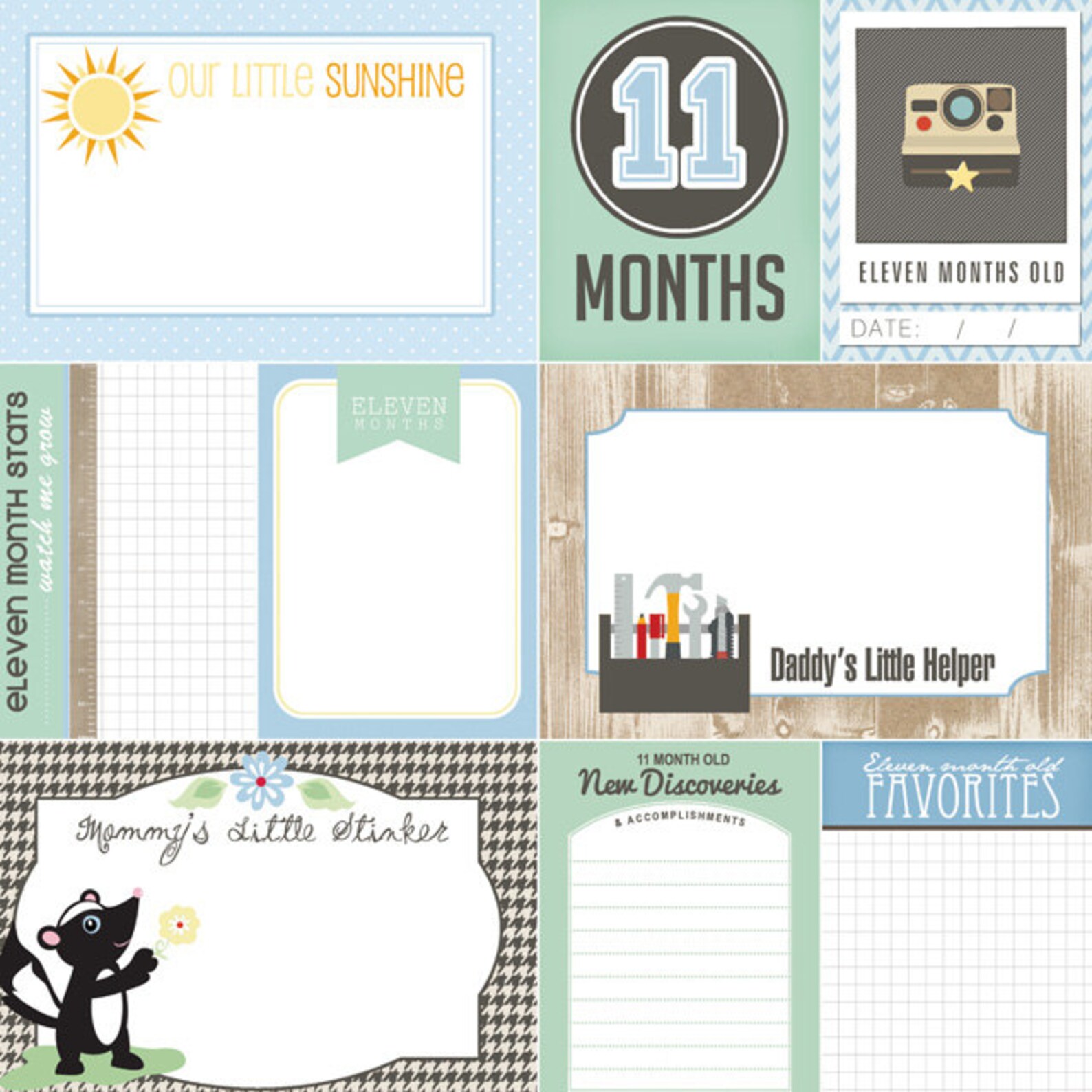 11 Months Old Journal Cards. Baby Boy Digital Scrapbooking. Project ...