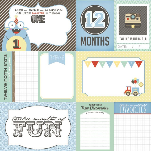 12 Months Old Journal Cards. Baby Boy Digital Scrapbooking. Project ...
