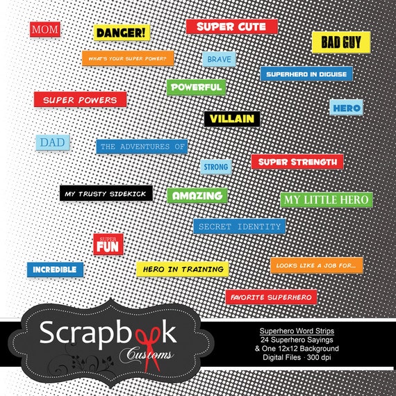 Superhero Words. Clipart. Digital Download. Super Kid. | Etsy