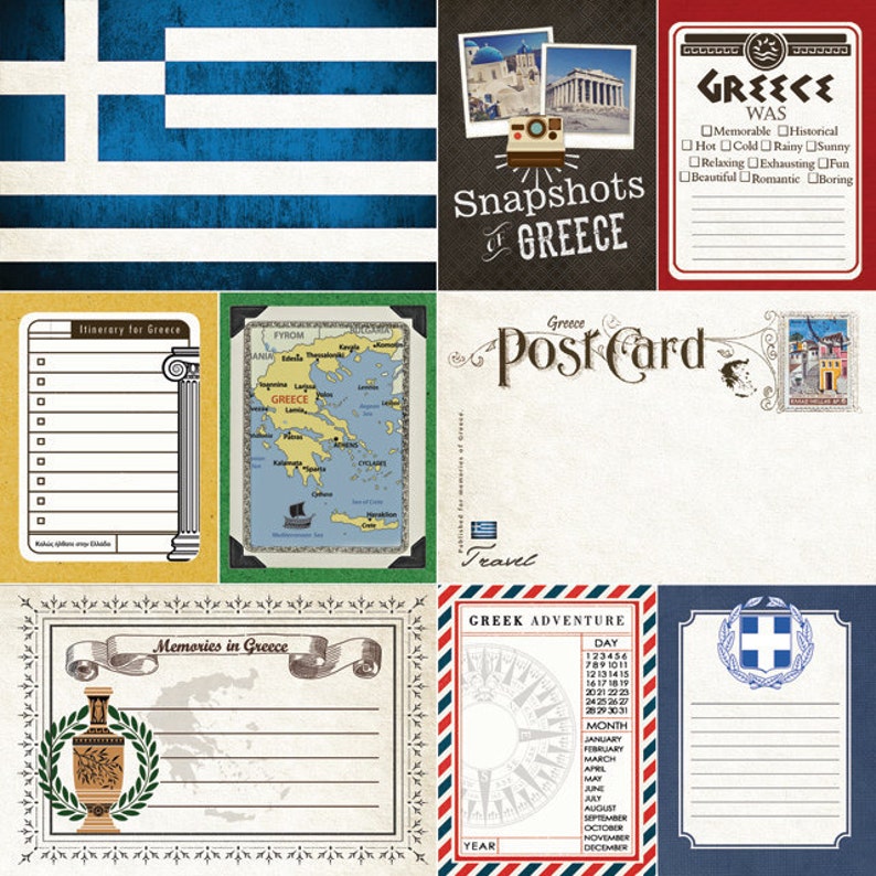 Greece Journal Cards. Digital Scrapbooking. Project Life. Instant ...