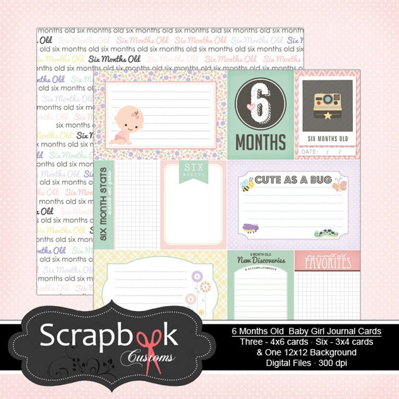 6 Months Old Baby Girl Journal Cards. Digital Scrapbooking. Project ...