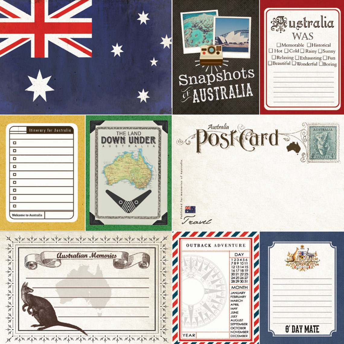Australia Journal Cards. Digital Scrapbooking. Project Life. Instant ...