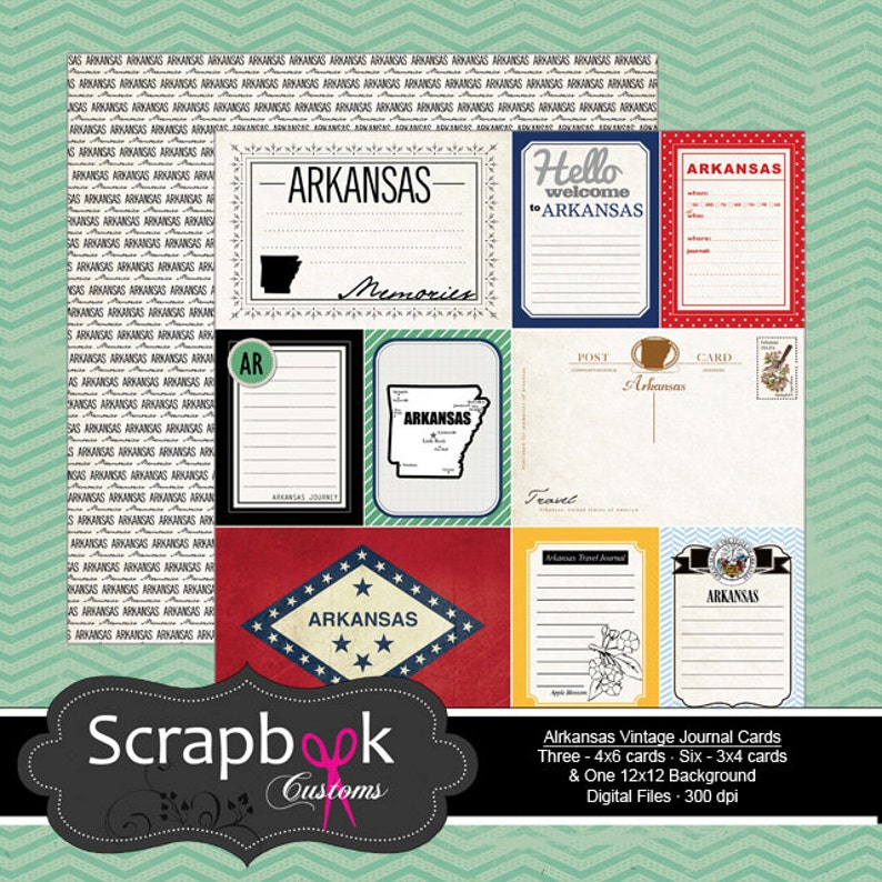 Arkansas Journal Cards. Digital Scrapbooking. Project Life. Instant ...