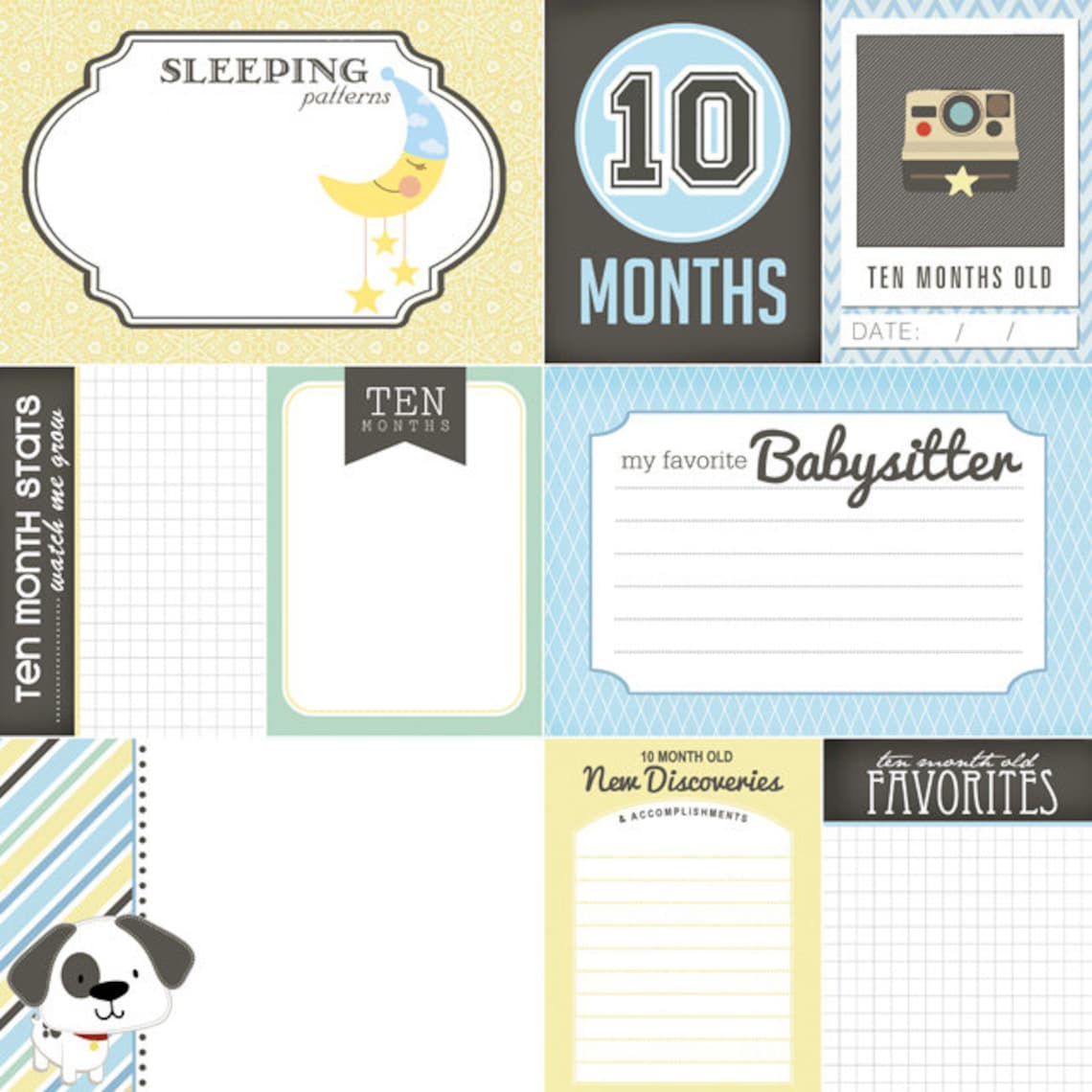 10 Months Old Journal Cards. Baby Boy Digital Scrapbooking. Project ...