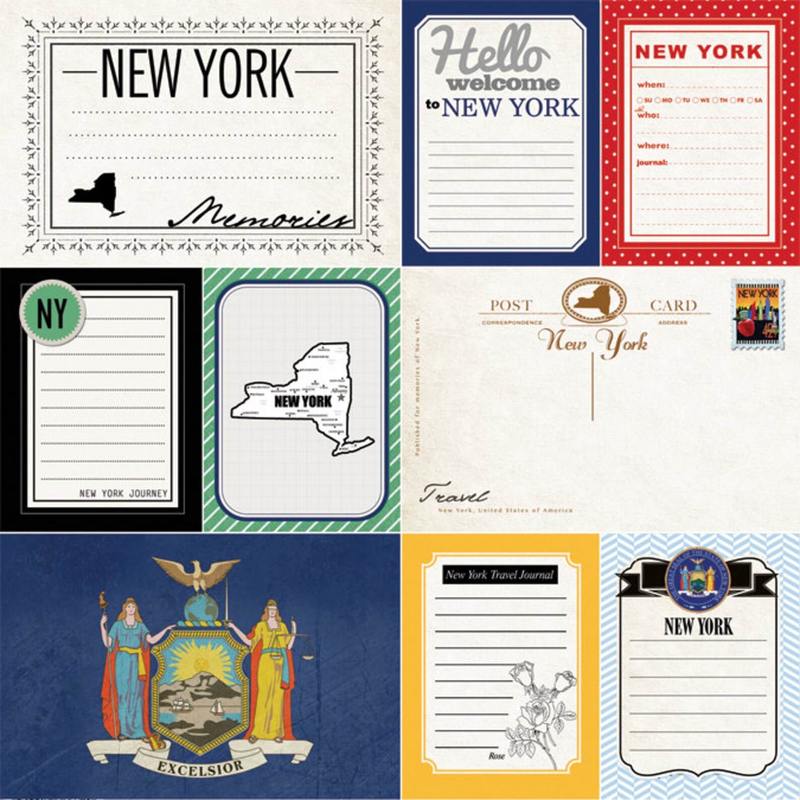 New York Vintage Journal Cards. Digital Scrapbooking. Project Life ...