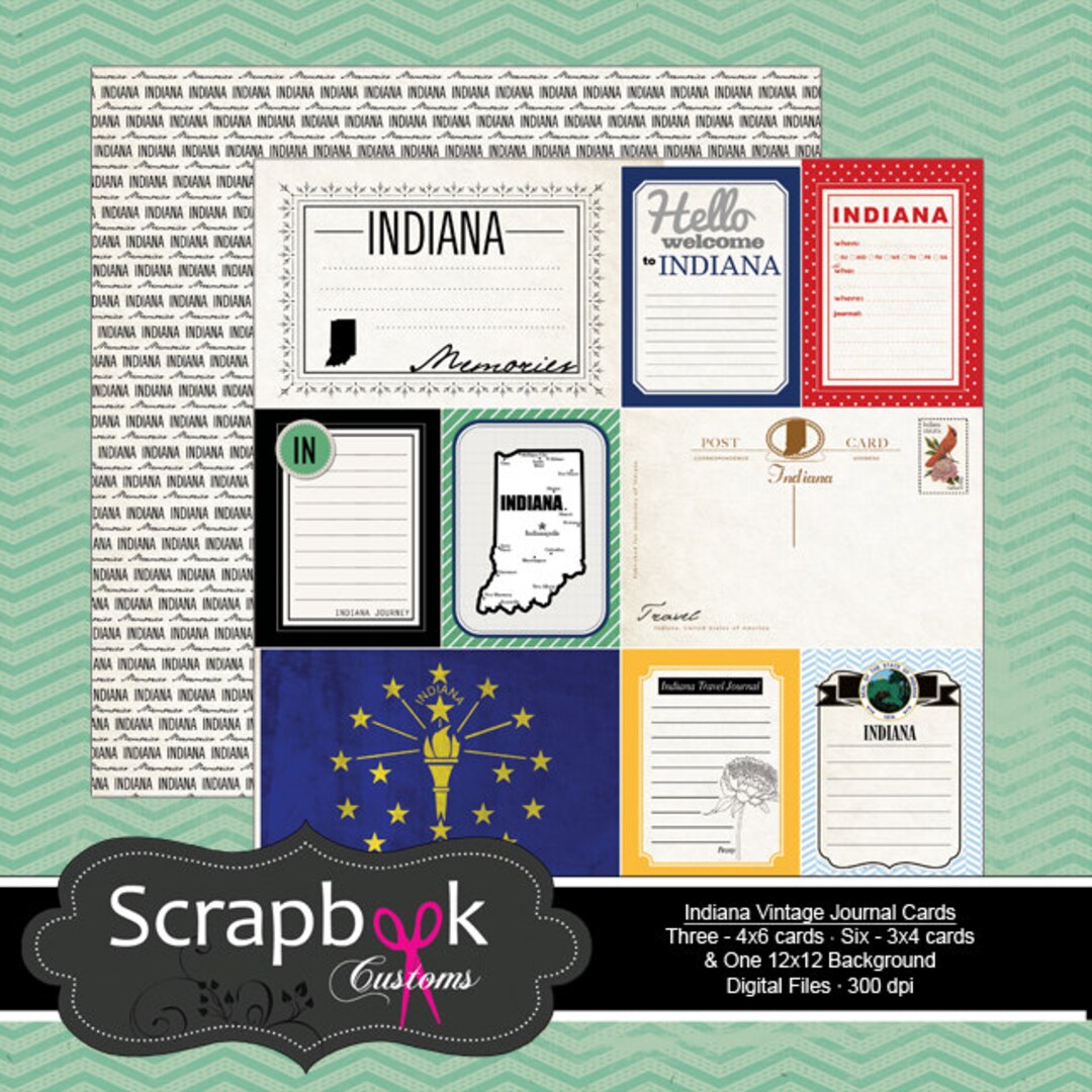 Indiana Journal Cards. Digital Scrapbooking. Project Life. Instant ...