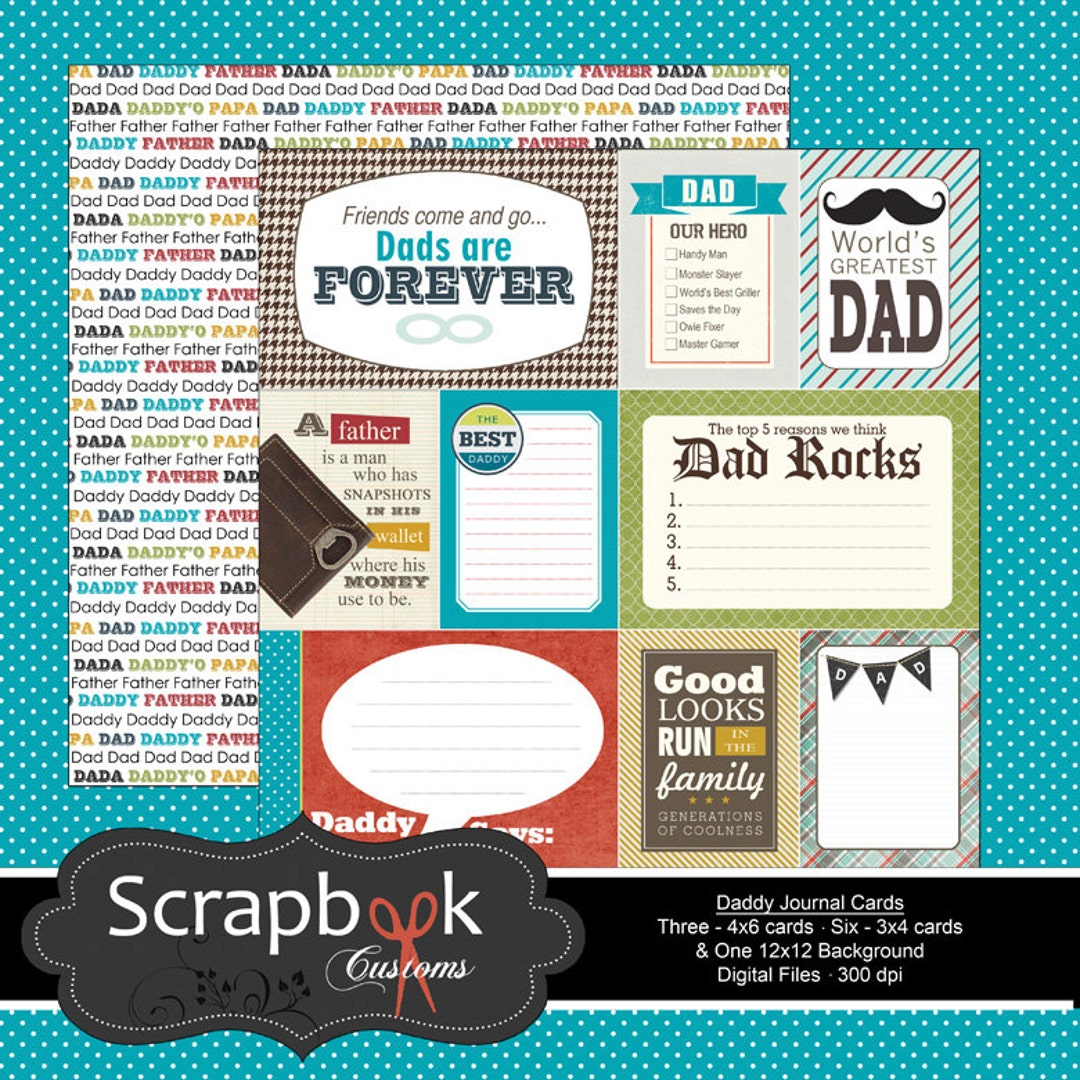 Dad Journal Cards. Digital Scrapbooking. Project Life. Instant Download ...