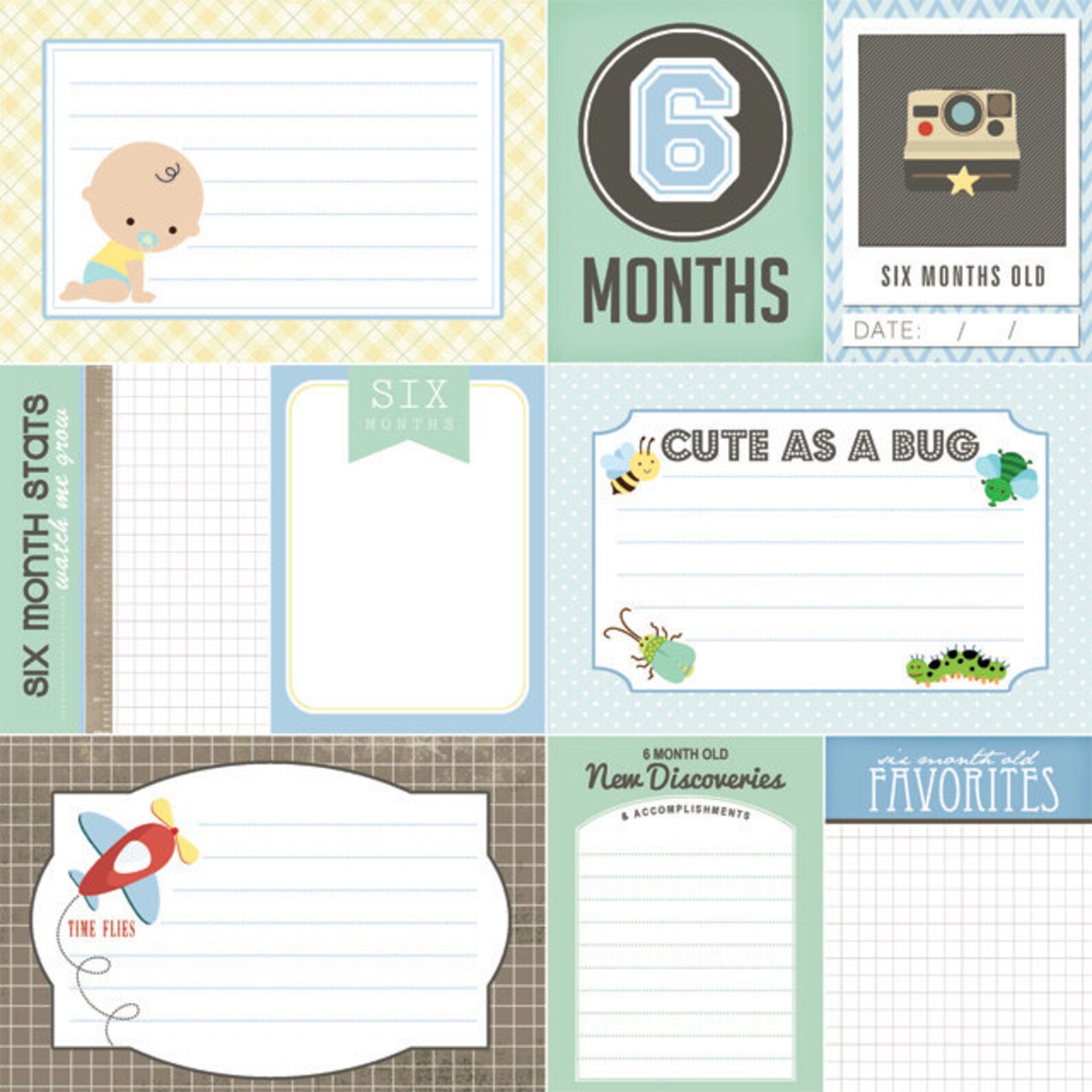 6 Months Old Journal Cards. Baby Boy Digital Scrapbooking. Project Life ...