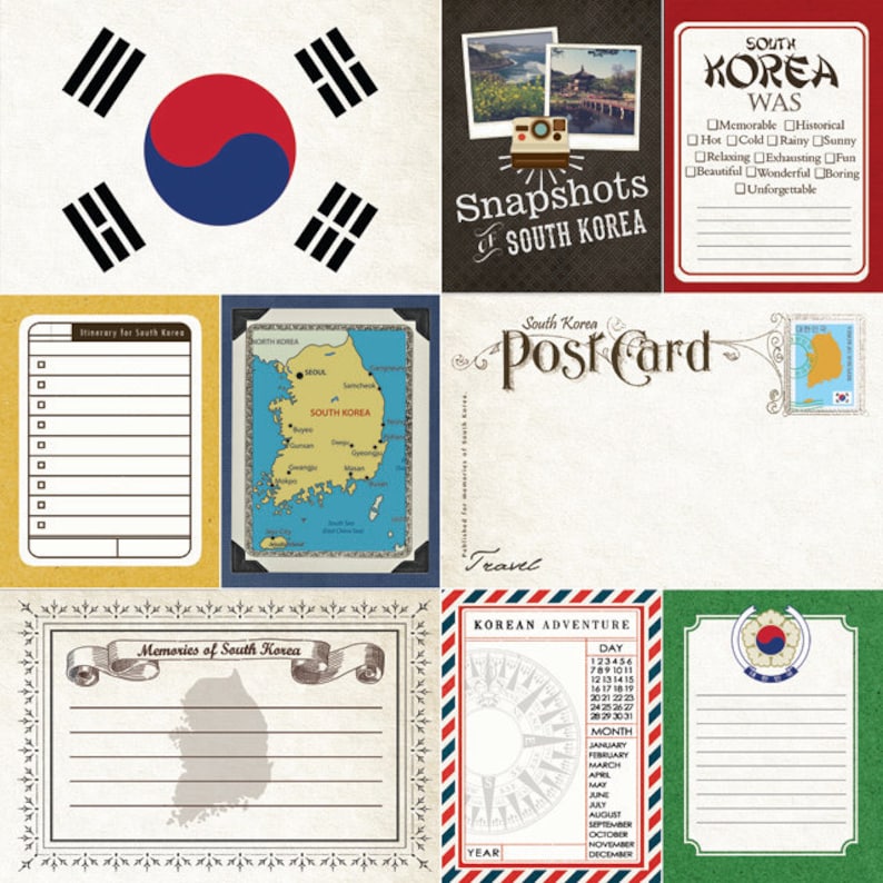 South Korea Journal Cards. Digital Scrapbooking. Project Life. Instant ...