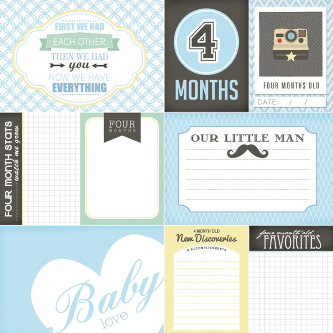 4 Months Old Journal Cards. Baby Boy Digital Scrapbooking. Project Life ...