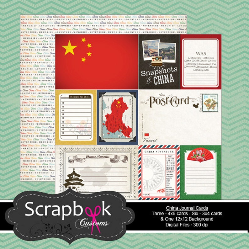 China Journal Cards. Digital Scrapbooking. Project Life. Instant ...