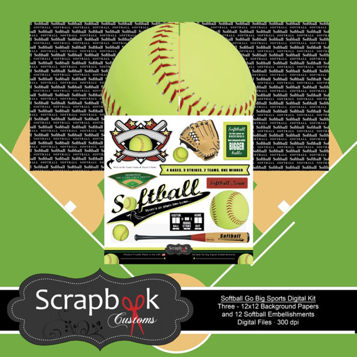 Softball Digital Scrapbooking. Instant Download. - Etsy
