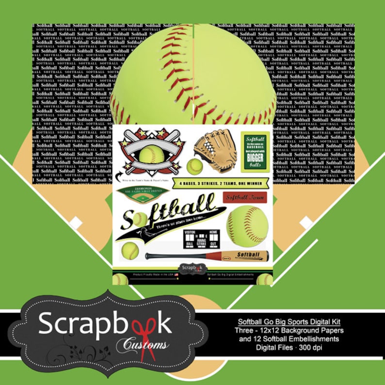 Softball Digital Scrapbooking. Instant Download. - Etsy