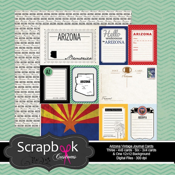Arizona Journal Cards. Digital Scrapbooking. Project Life. | Etsy