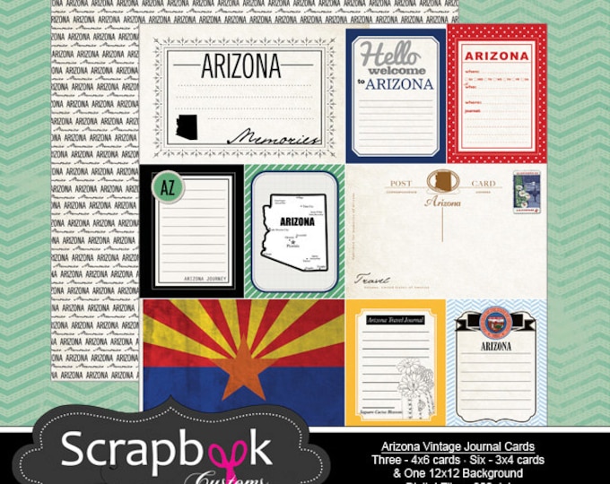 Arizona Journal Cards. Digital Scrapbooking. Project Life. - Etsy