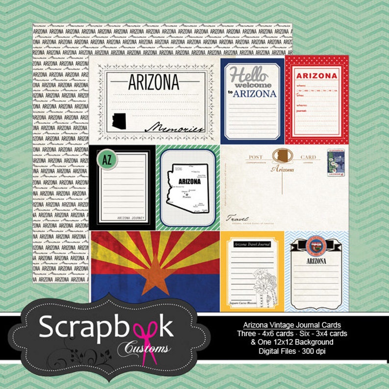 Arizona Journal Cards. Digital Scrapbooking. Project Life. Instant ...