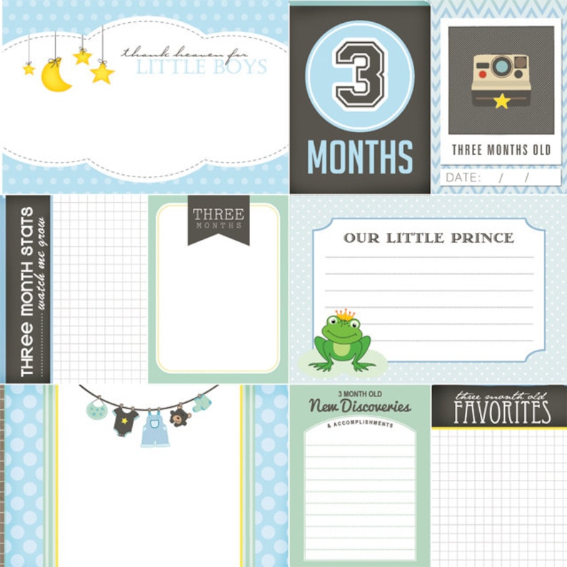 3 Months Old Journal Cards. Baby Boy Digital Scrapbooking. Project Life ...