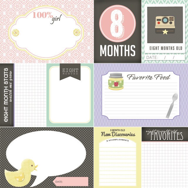 8 Months Old Baby Girl Journal Cards. Digital Scrapbooking. - Etsy