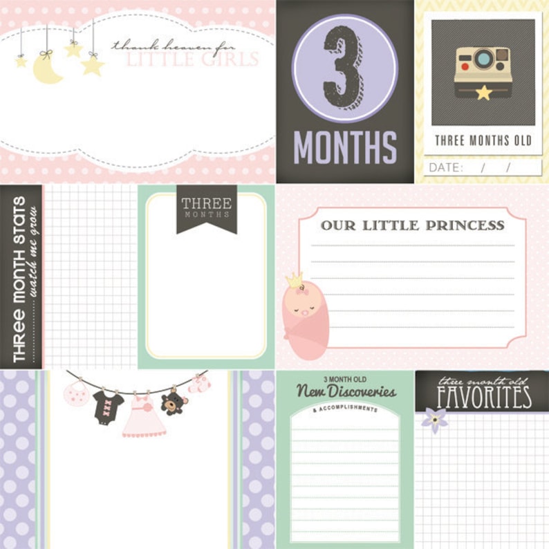 3 Months Old Baby Girl Journal Cards. Digital Scrapbooking. Project ...