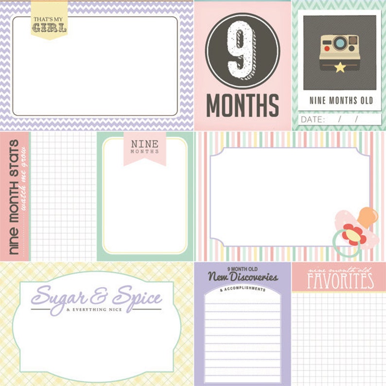 9 Months Old Baby Girl Journal Cards. Digital Scrapbooking. Project ...