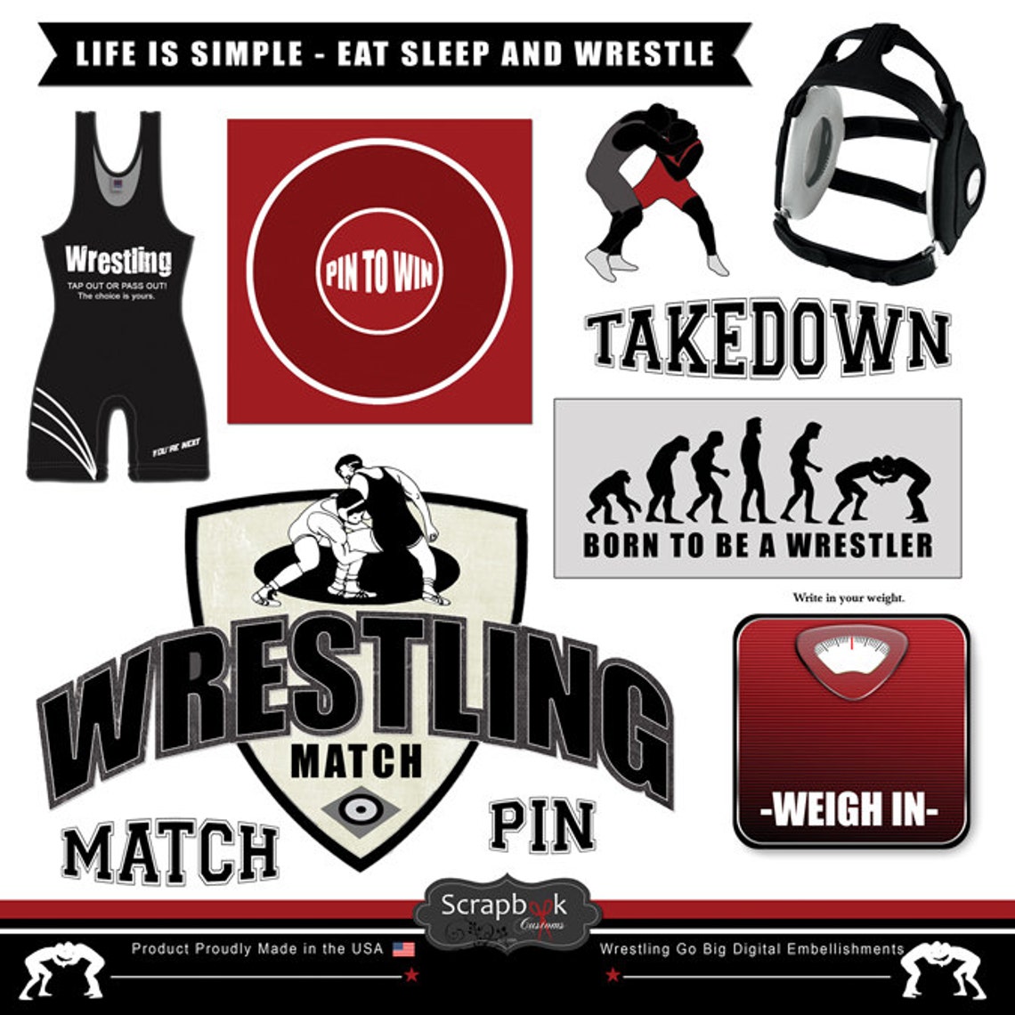Wrestling Digital Scrapbooking. Instant Download. - Etsy