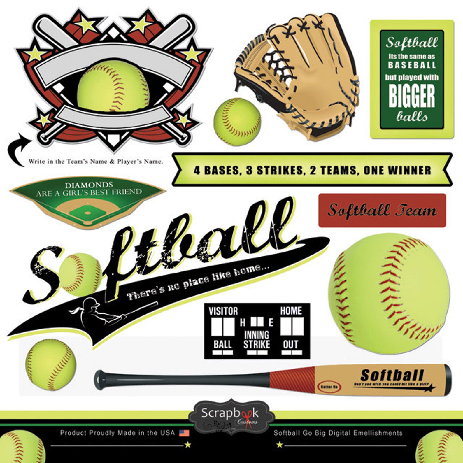 Softball Digital Scrapbooking. Instant Download. - Etsy