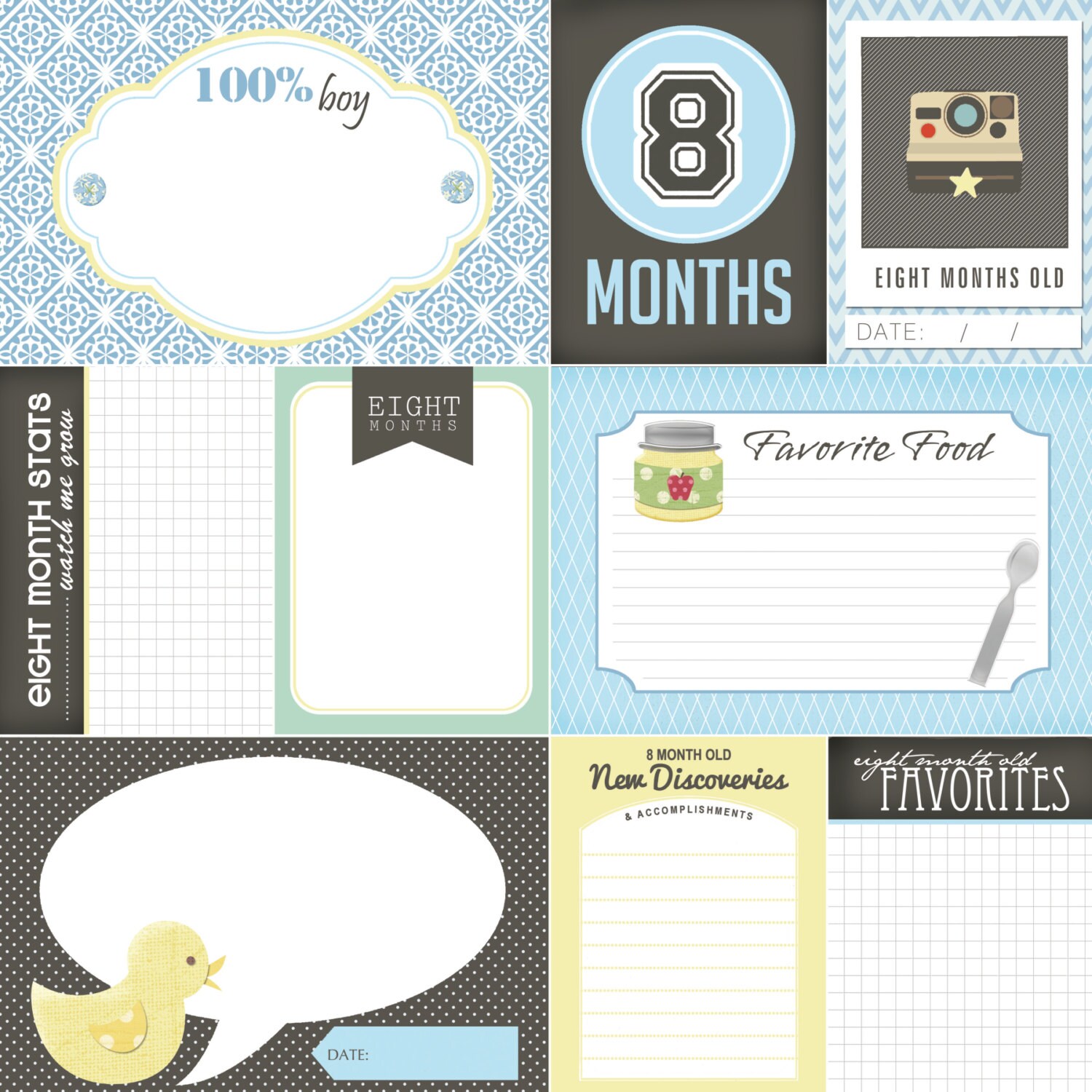 8 Months Old Journal Cards. Baby Boy Digital Scrapbooking. Project Life ...