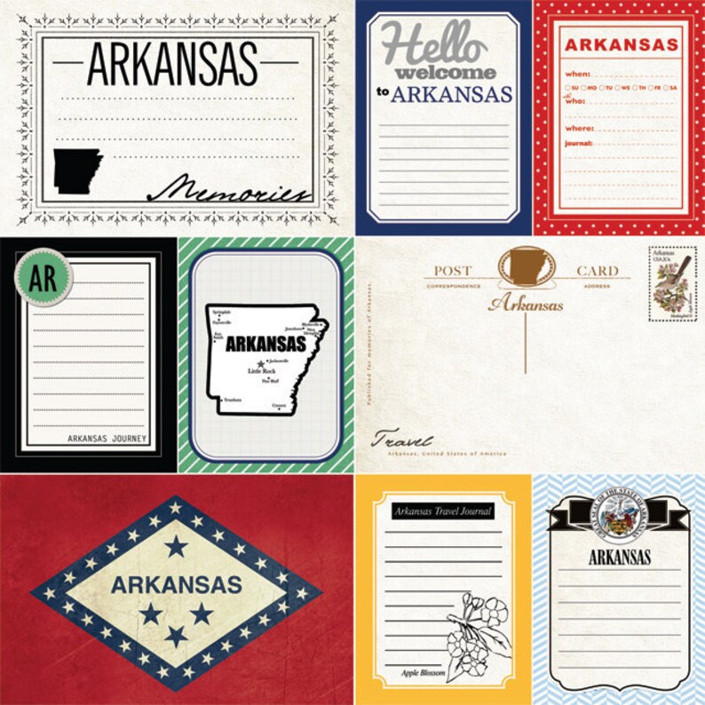 Arkansas Journal Cards. Digital Scrapbooking. Project Life. Instant ...
