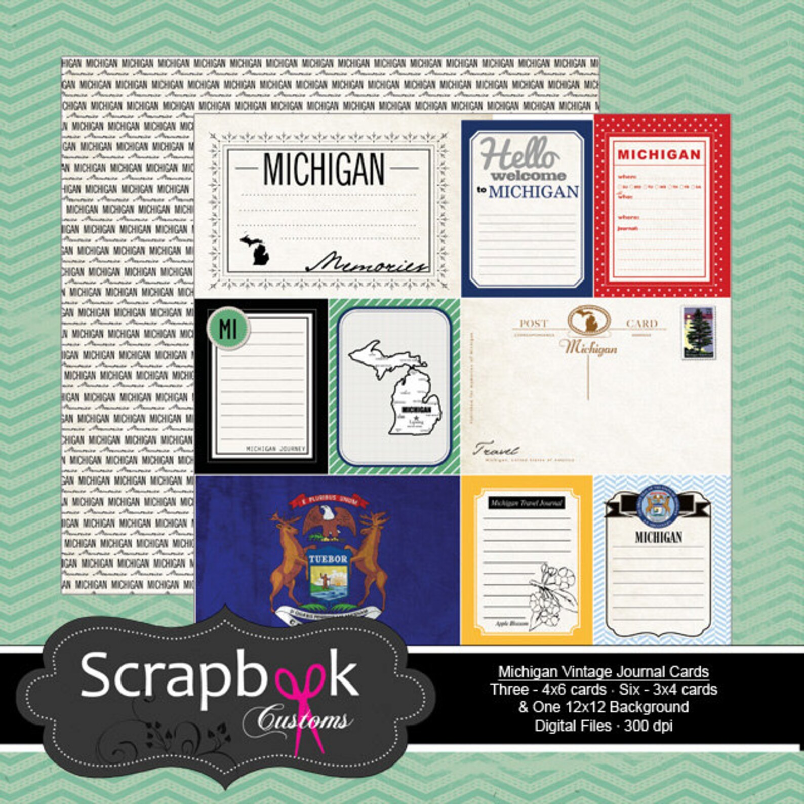 Michigan Journal Cards. Digital Scrapbooking. Project Life. Instant ...