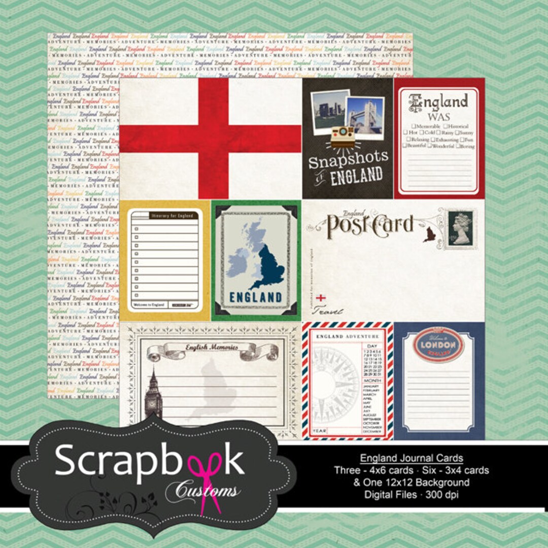 England Journal Cards. Digital Scrapbooking. Project Life. Instant ...
