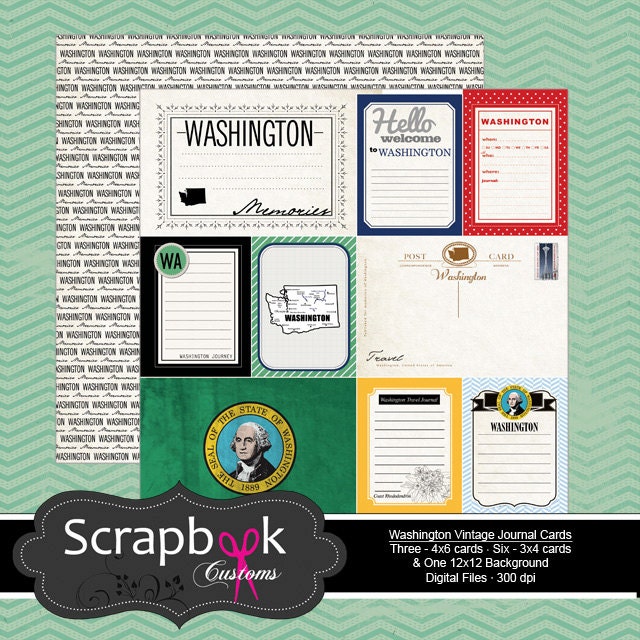 Washington Journal Cards. Seattle. Digital Scrapbooking. - Etsy