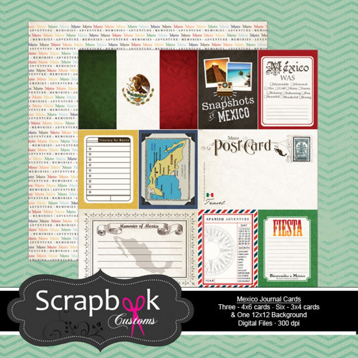 Mexico Journal Cards. Digital Scrapbooking. Project Life. Instant ...