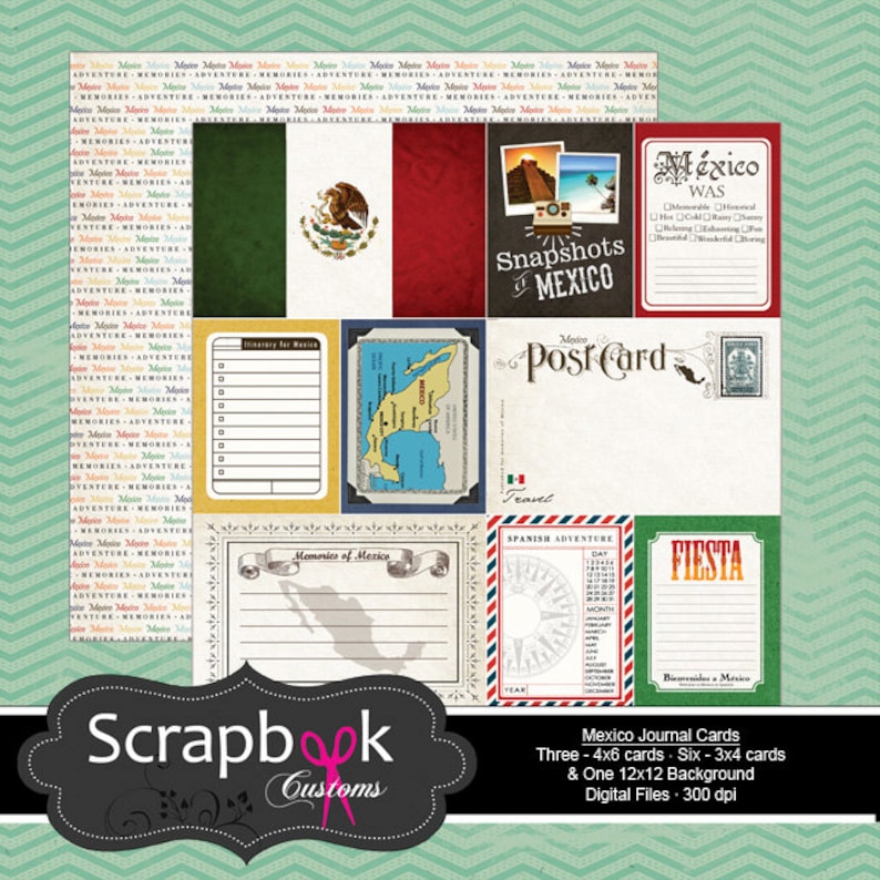 Mexico Journal Cards. Digital Scrapbooking. Project Life. Instant ...