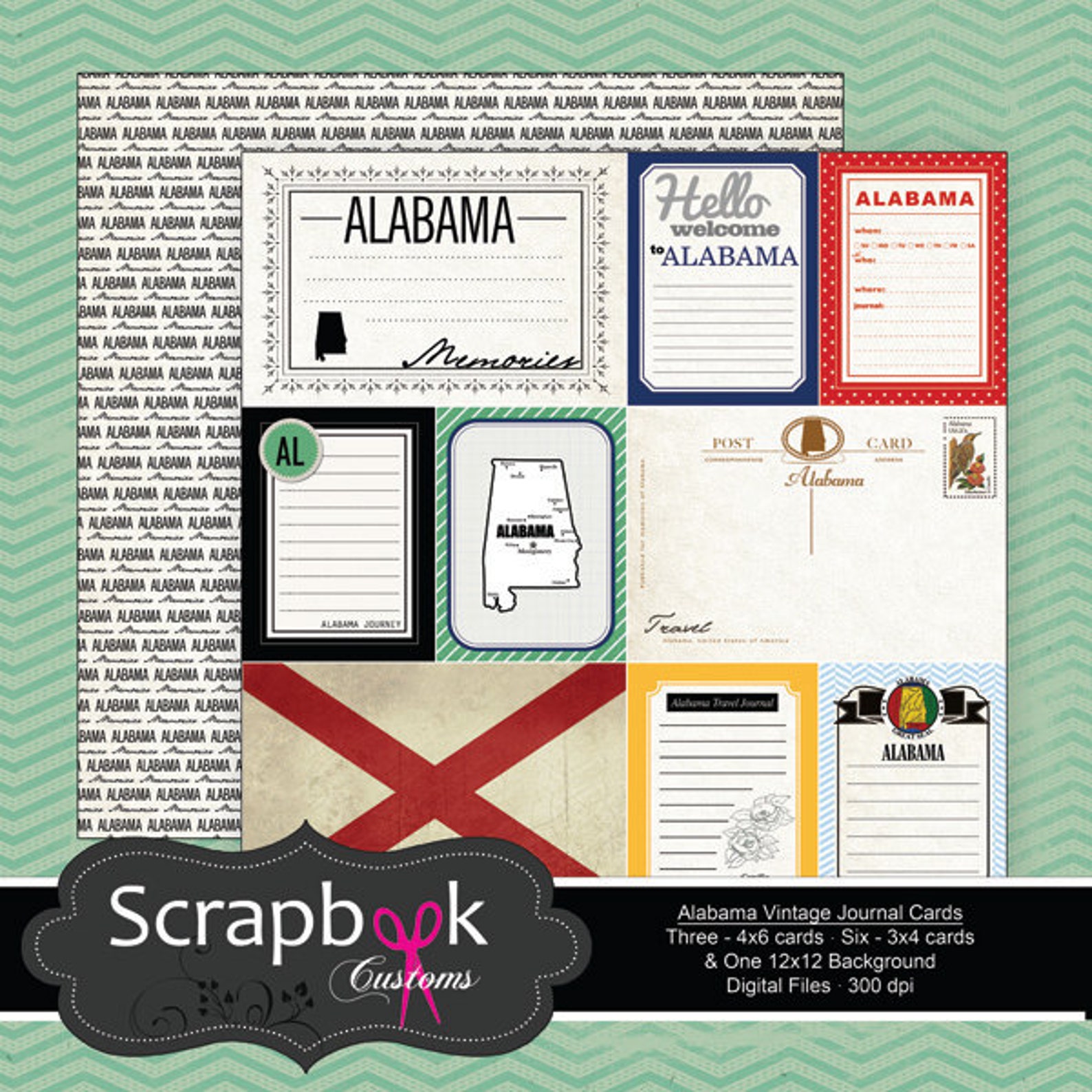 Alabama Journal Cards. Digital Scrapbooking. Project Life. Instant ...