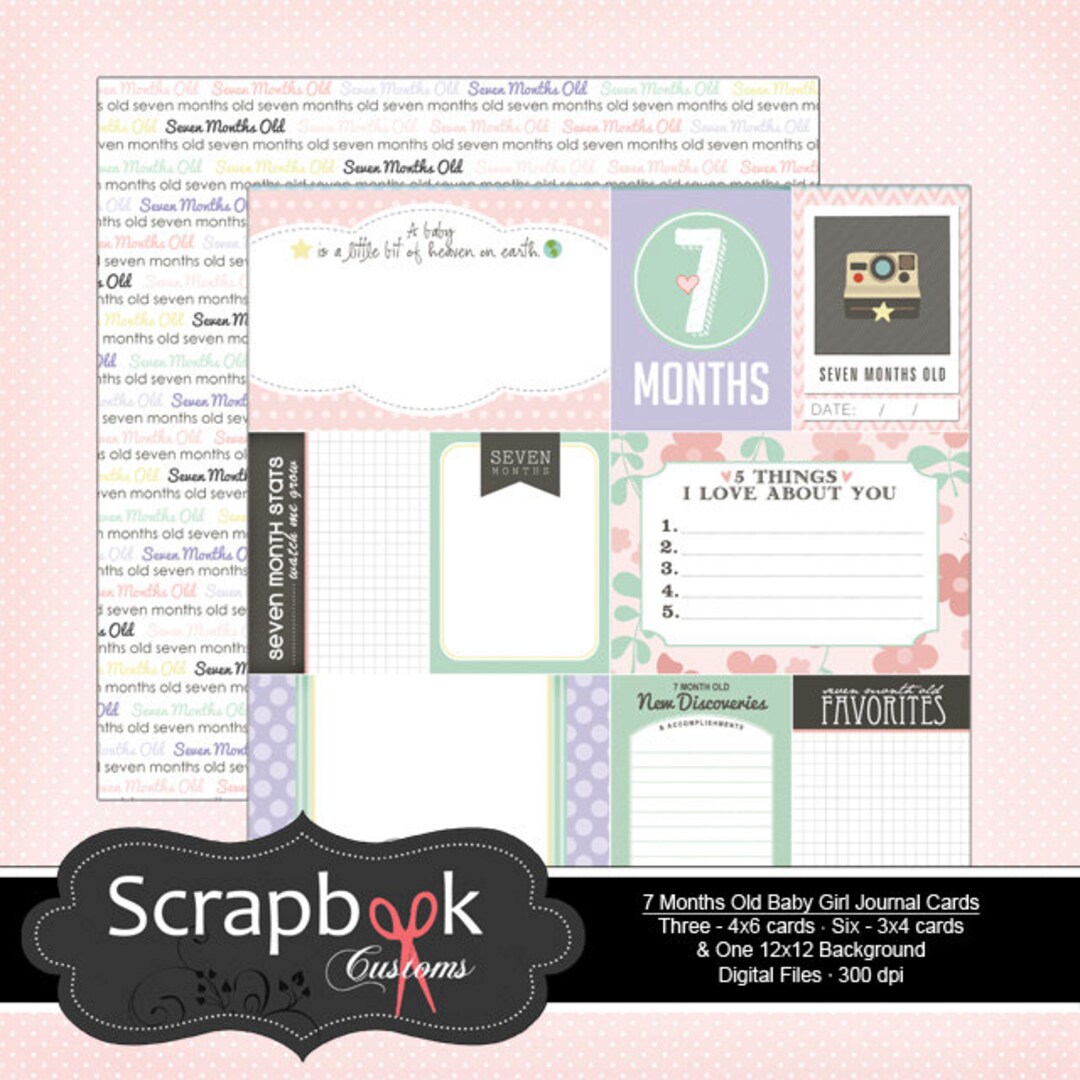 7 Months Old Baby Girl Journal Cards. Digital Scrapbooking. Project ...