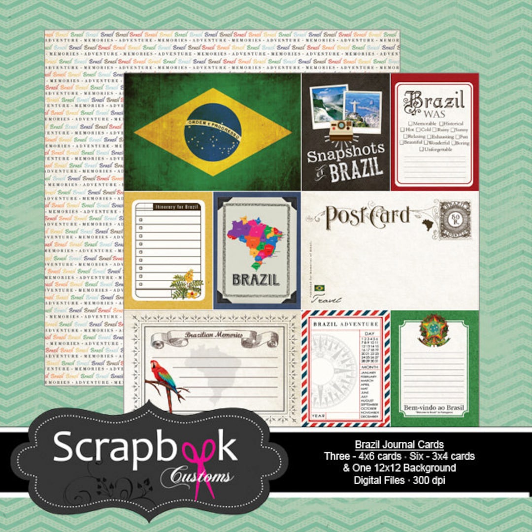 Brazil Journal Cards. Digital Scrapbooking. Project Life. Instant ...