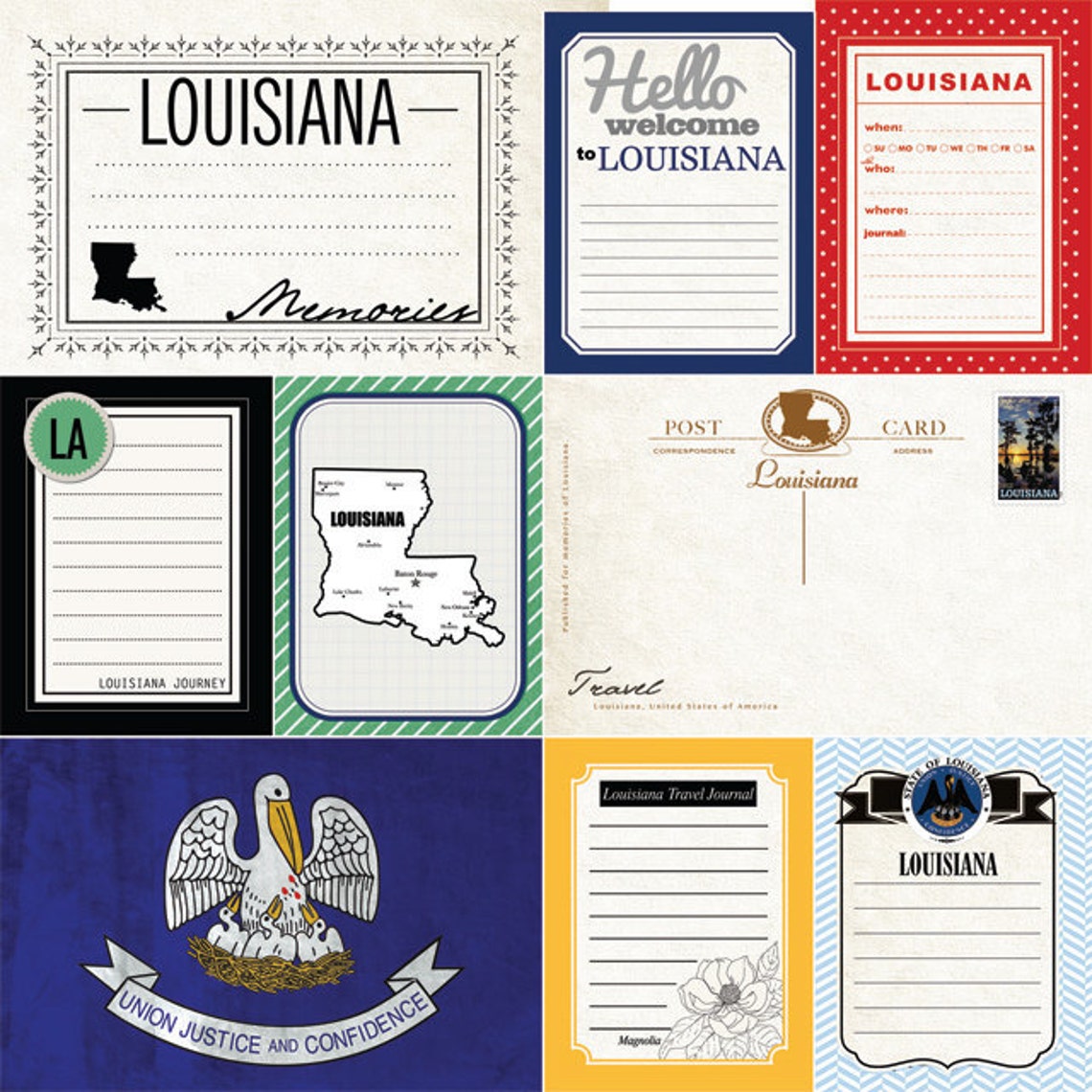 Louisiana Vintage Journal Cards. Digital Scrapbooking. Project Life ...