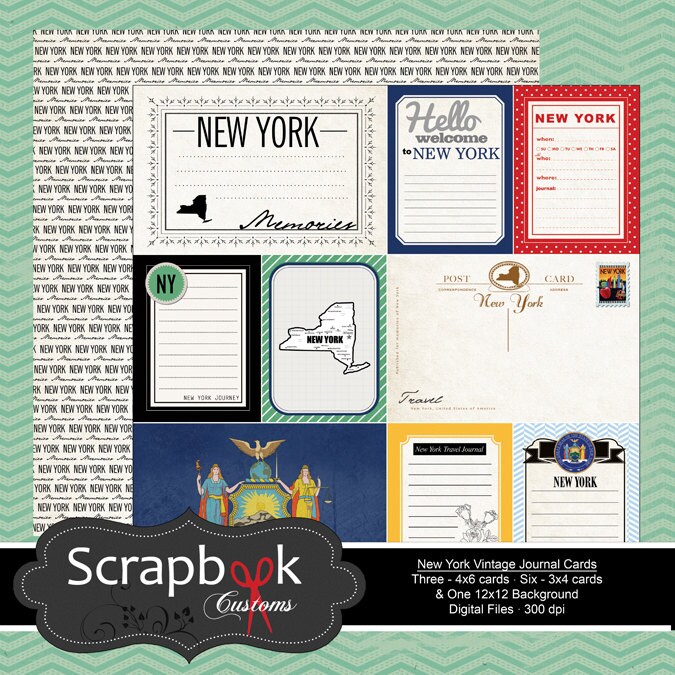 New York Vintage Journal Cards. Digital Scrapbooking. Project Life ...