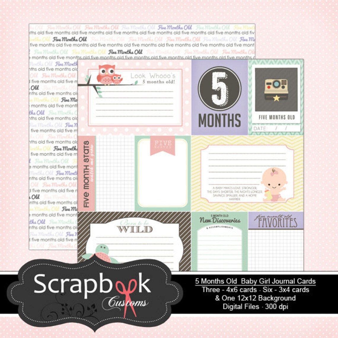 5 Months Old Baby Girl Journal Cards. Digital Scrapbooking. Project ...