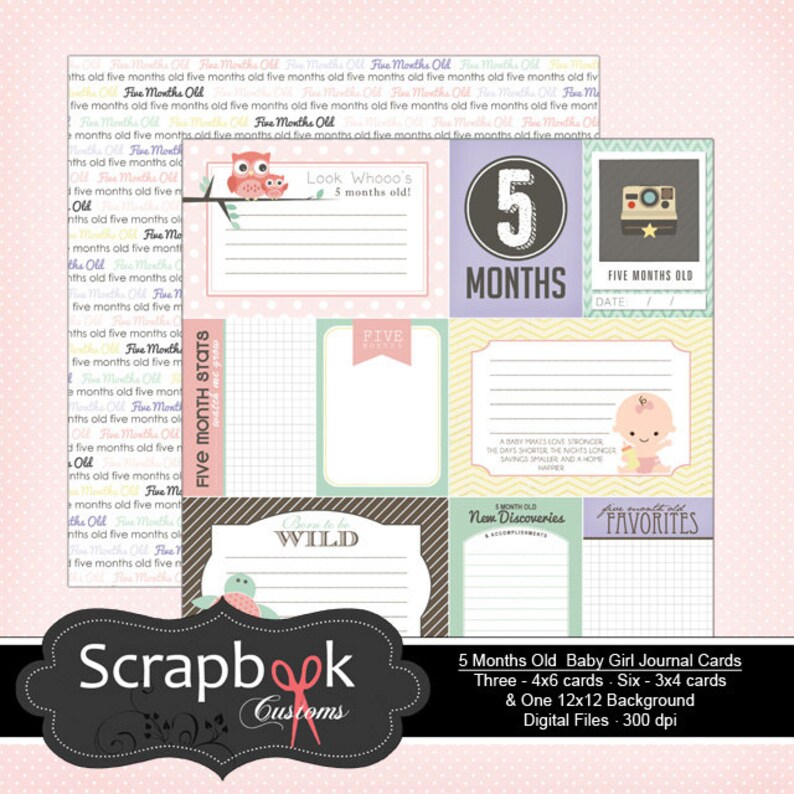 5 Months Old Baby Girl Journal Cards. Digital Scrapbooking. Project ...