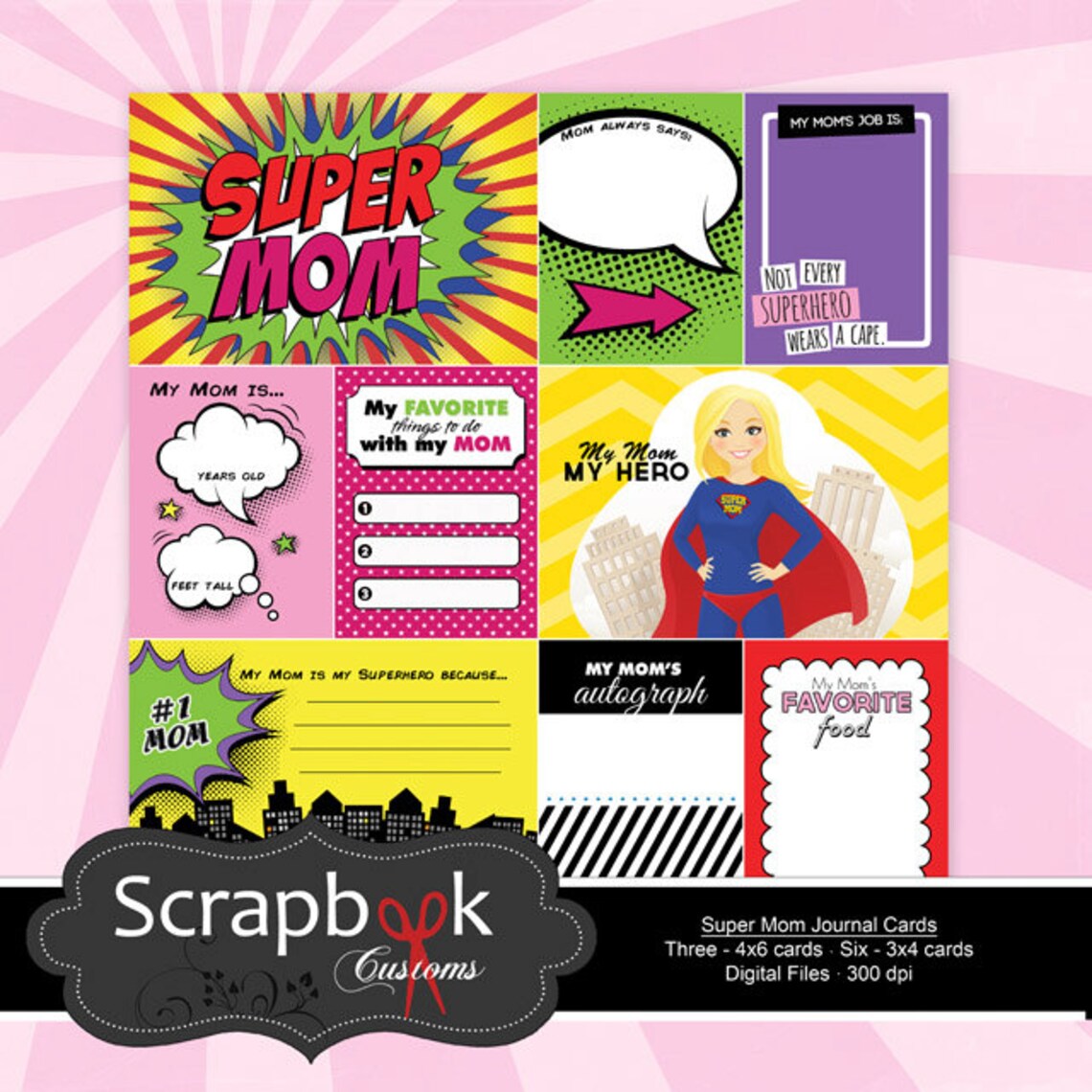 Superhero Mom Journal Cards. Project Life. Mother's Day. Digital ...