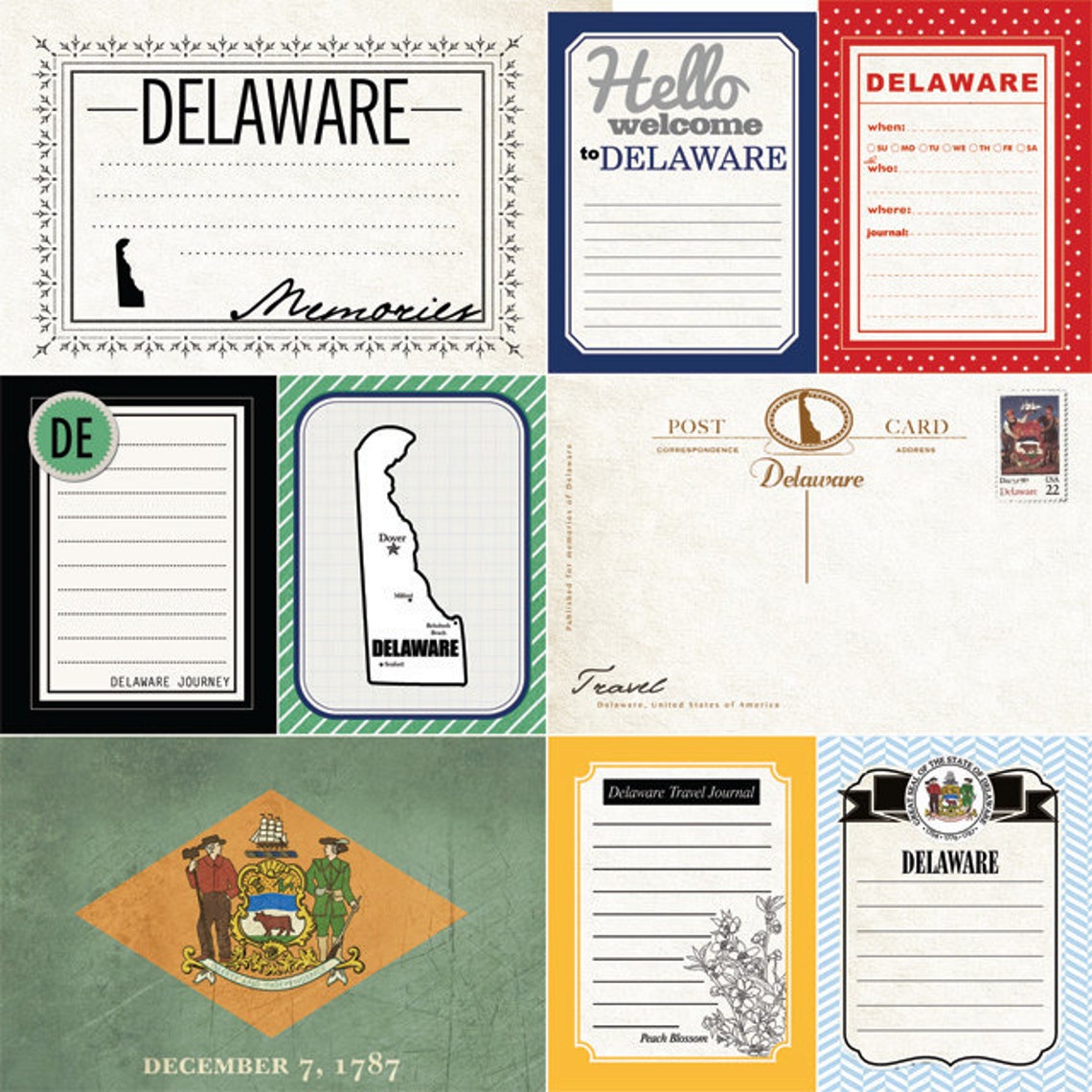 Delaware Journal Cards. Digital Scrapbooking. Project Life. Instant ...