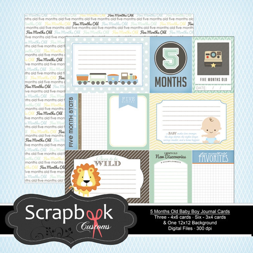 5 Months Old Journal Cards. Baby Boy Digital Scrapbooking. Project Life ...