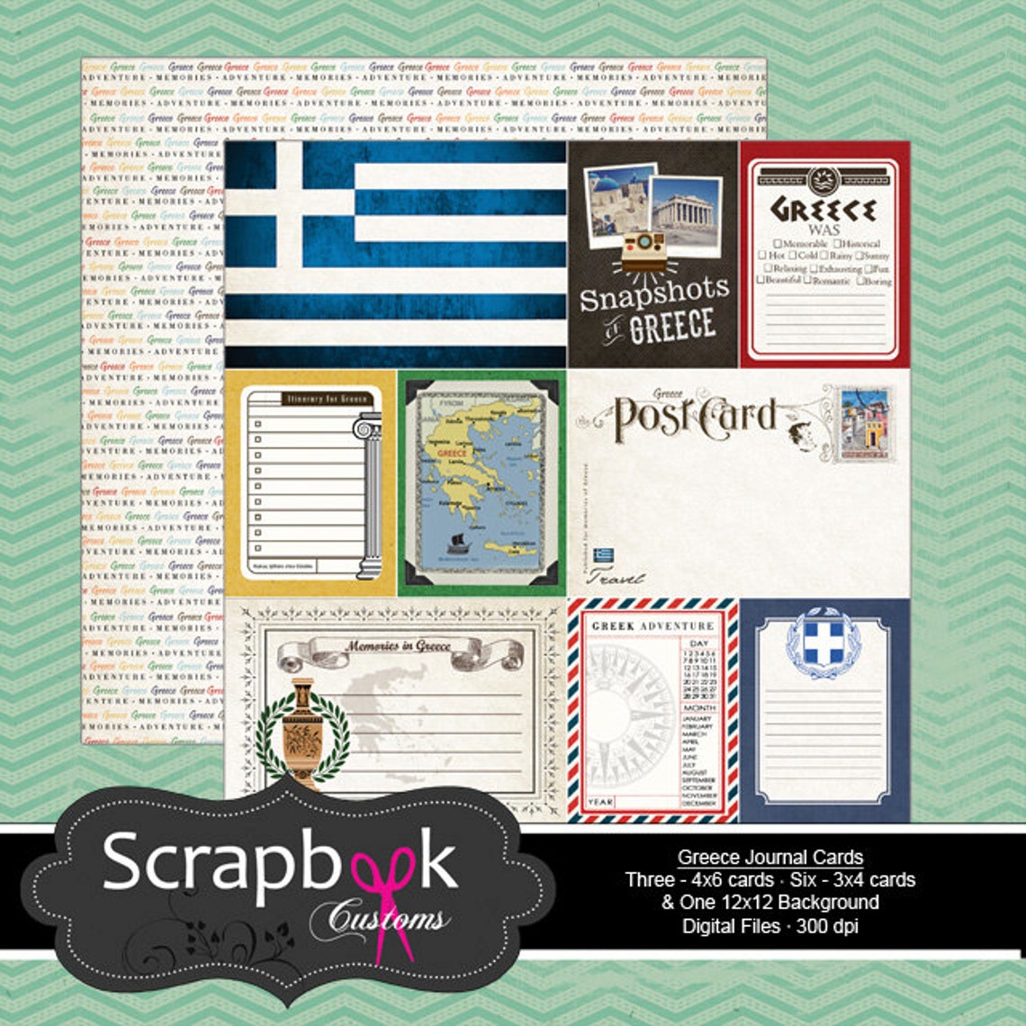 Greece Journal Cards. Digital Scrapbooking. Project Life. Instant ...