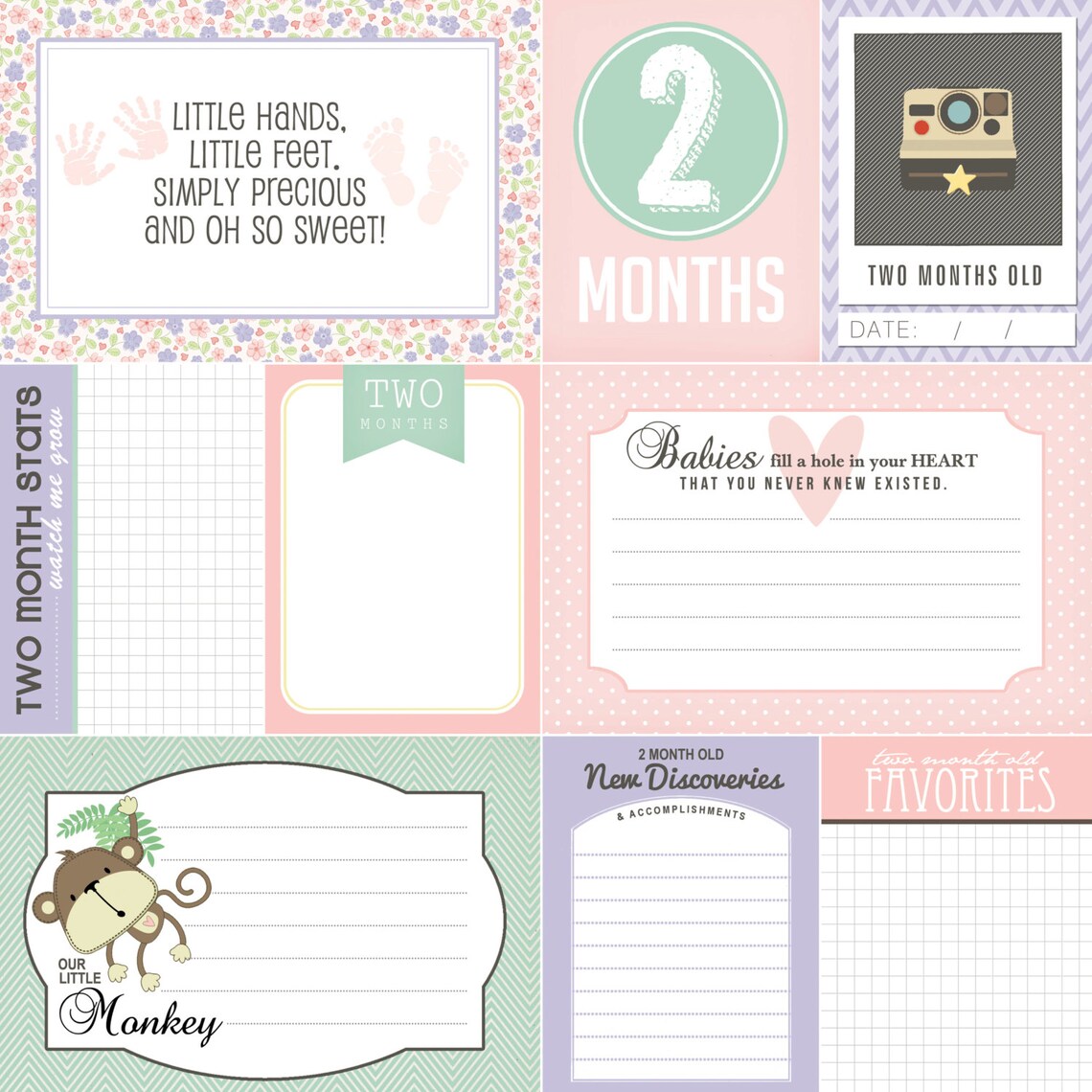 2 Months Old Baby Girl Journal Cards. Digital Scrapbooking. Project ...