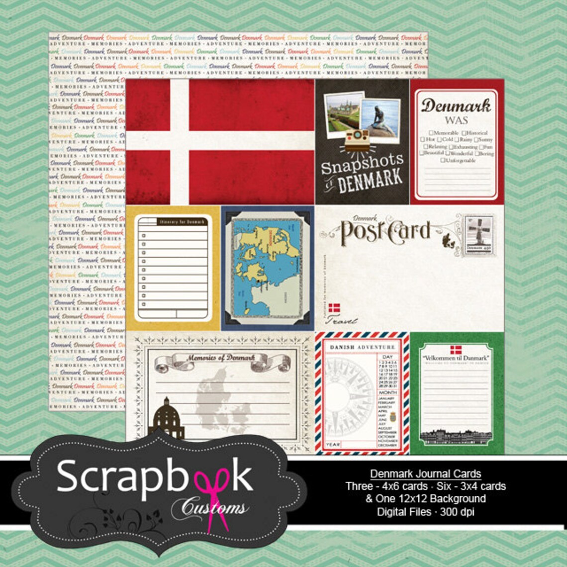 Denmark Journal Cards. Digital Scrapbooking. Project Life. Instant ...
